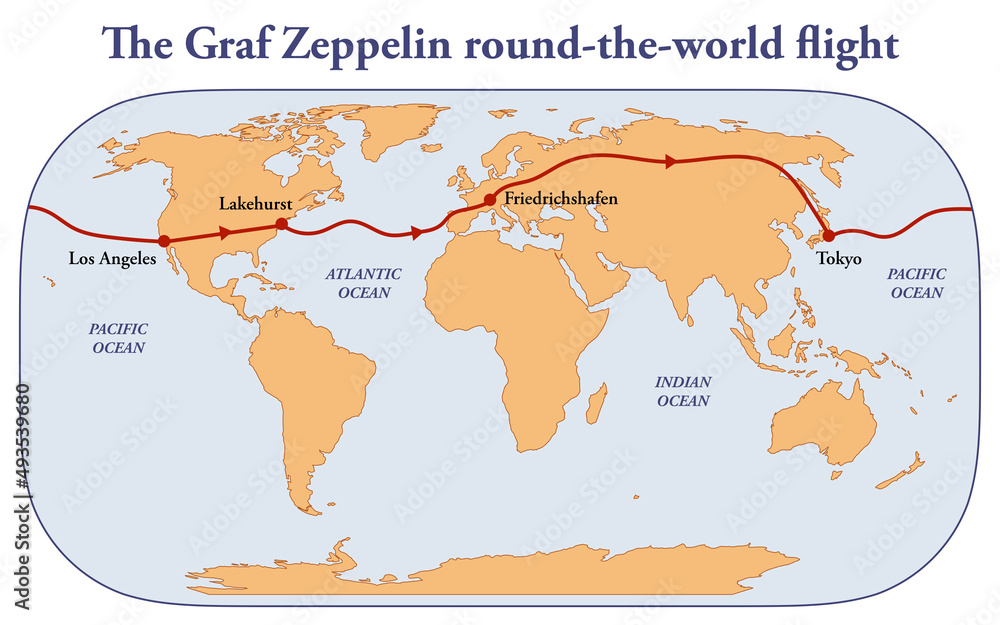 Poster Map of the Graf Zeppelin round the world flight – Wall Art ...