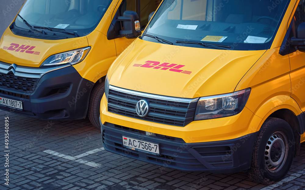 Minsk, Belarus. Mar 2022. DHL VW and Citroen van. DHL courier service ...