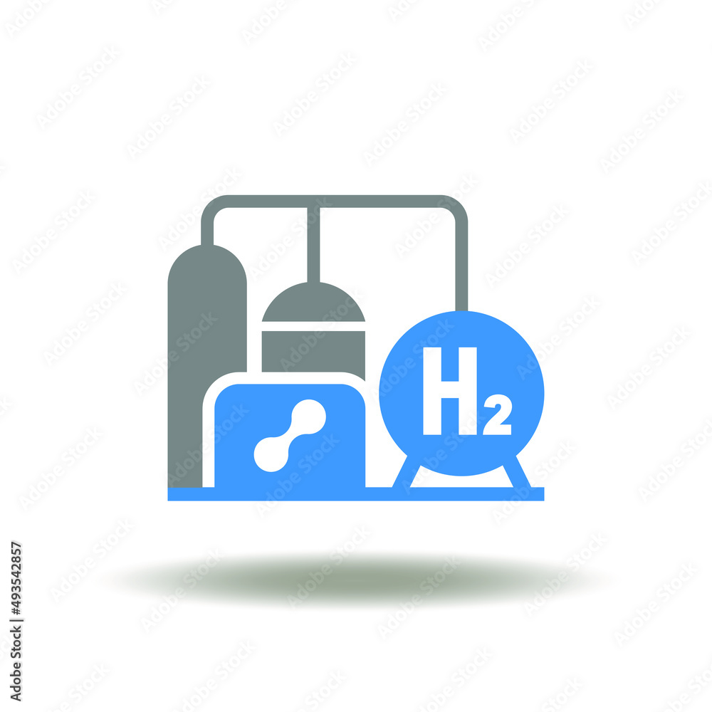 Vector illustration of factory hydrogen. Icon of H2 plant production. Symbol of hydrogen fuel ...