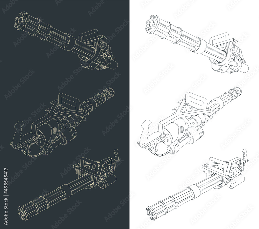 Minigun drawings Stock Vector | Adobe Stock