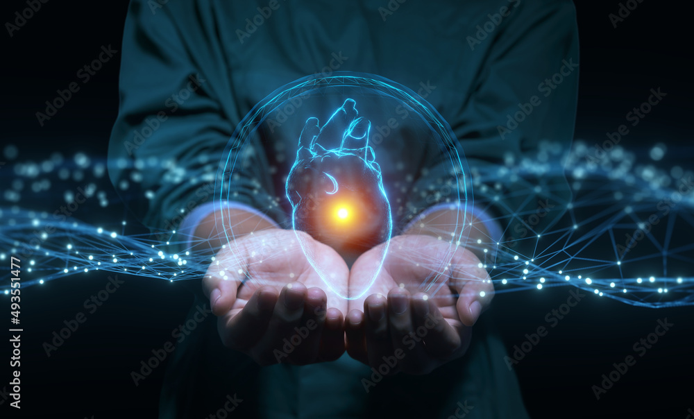 Human heart hologram user interface screen infographic, Artificial ...