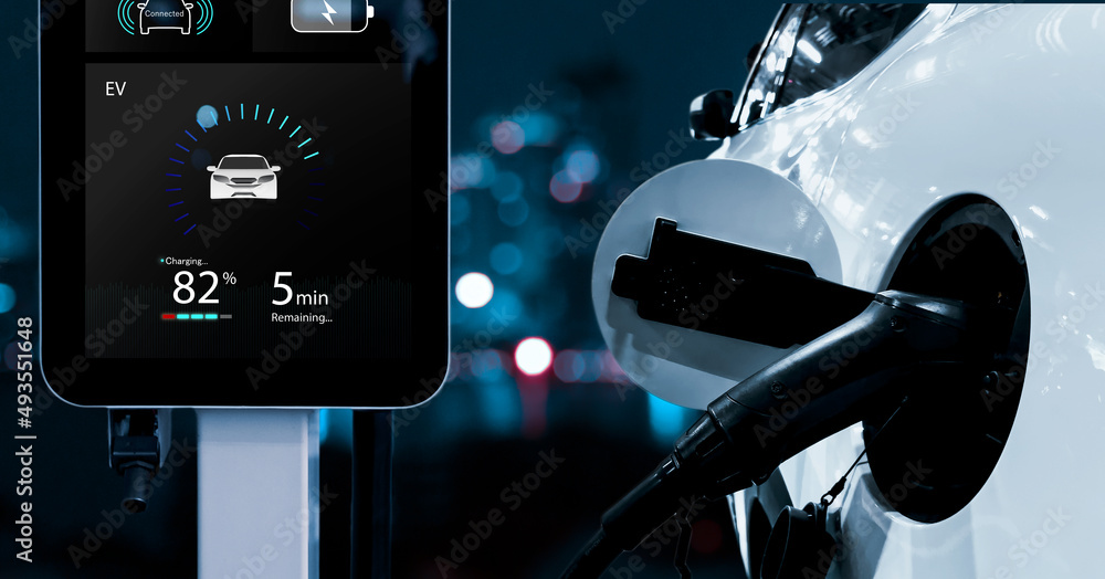 Electric car charging station charging power battery using pump cable ...