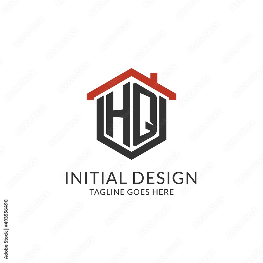 Initial logo HQ monogram with home roof hexagon shape design, simple and minimal real estate ...