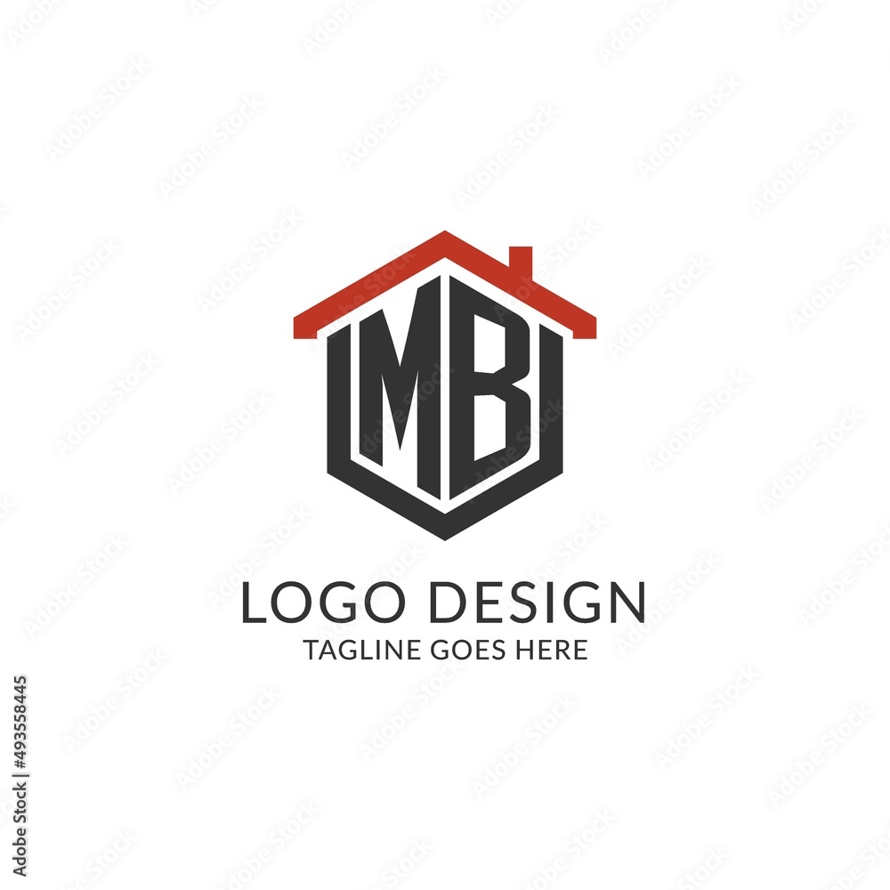 Initial logo MB monogram with home roof hexagon shape design, simple ...
