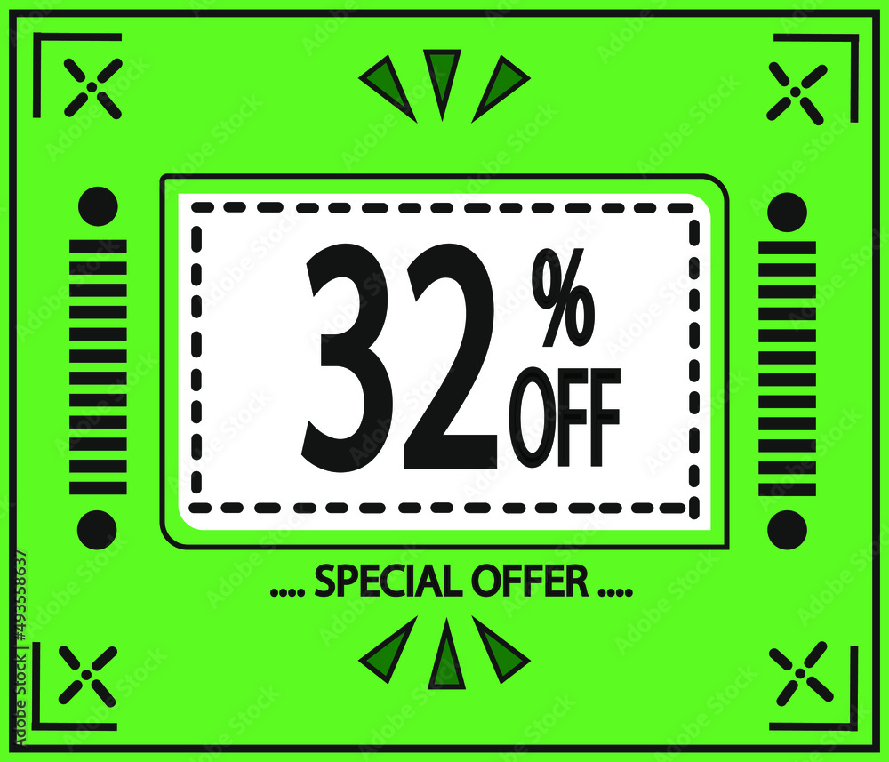 32% off. vector special offer marketing ad. green flag Stock Vector ...