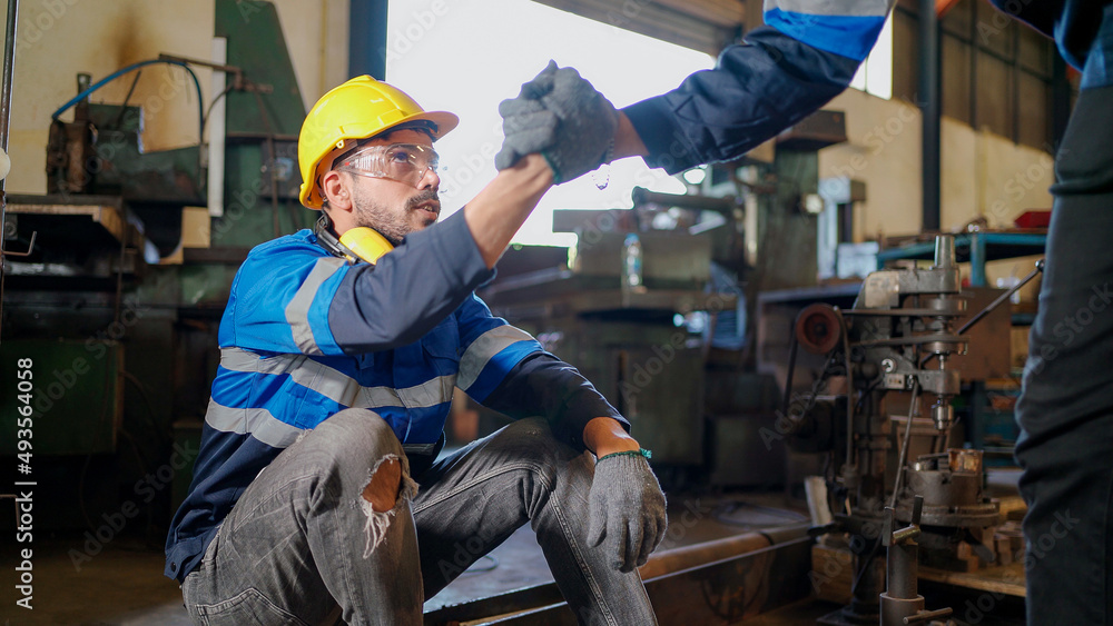 Engineer wearing safety helmet and glasses sitting and rest in the ...