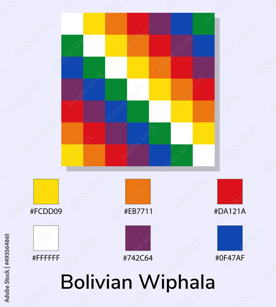 Vector Illustration of Bolivian Wiphala flag isolated on light blue background. Illustration ...