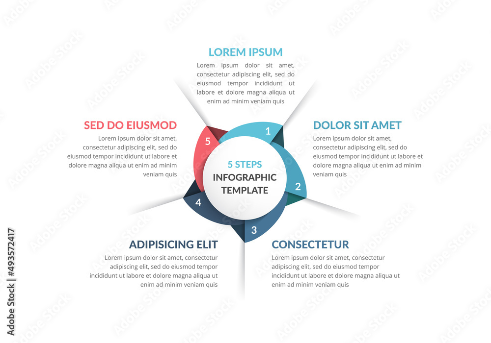 Circle infographic template with five steps or options, process chart ...