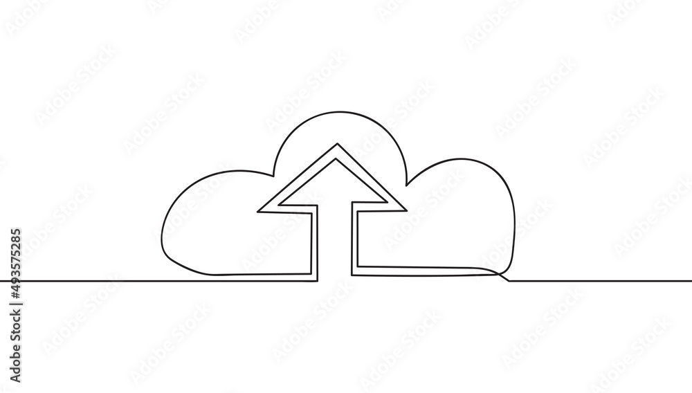 Single continuous line art digital devices connected via cloud vector ...