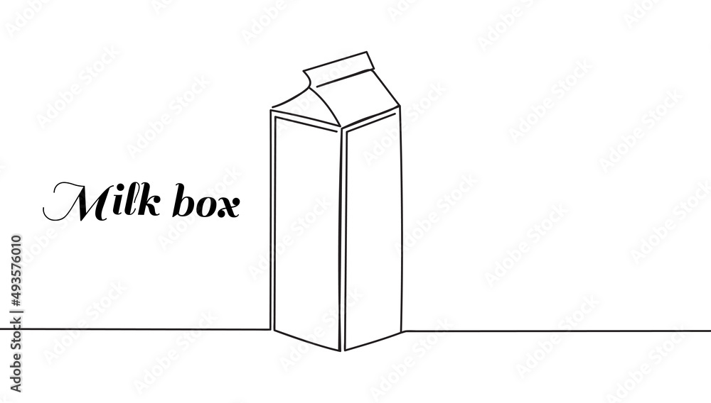 Poster Continuous one single simple line drawing icon of milk box ...