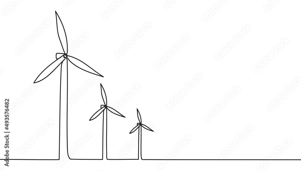 Wind energy in continuous line art drawing style Stock Vector | Adobe Stock