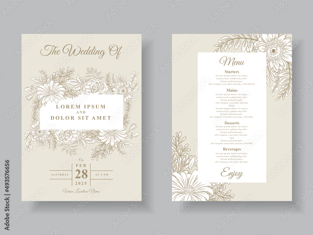 Minimalist wedding invitations card floral line art Stock Vector ...