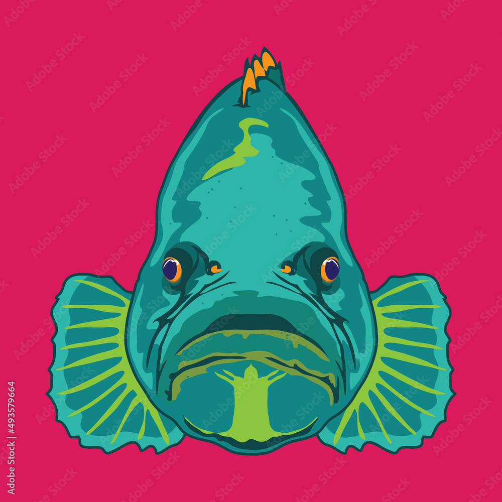 Grouper fish face vector illustration in decorative style, perfect for ...