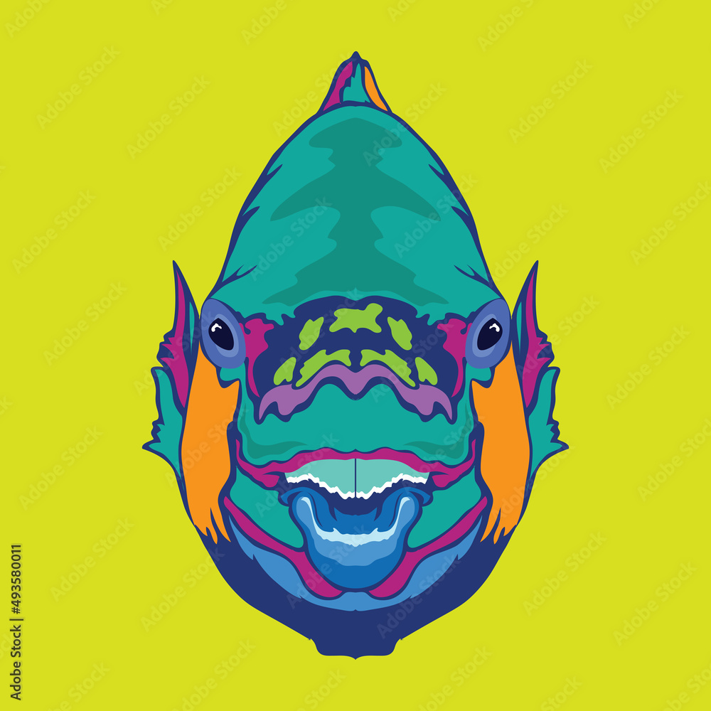 Colorful Parrot fish face vector illustration in decorative style ...