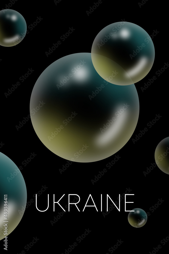 Poster bubbles with blurred gradient Ukraine colors and type on black ...