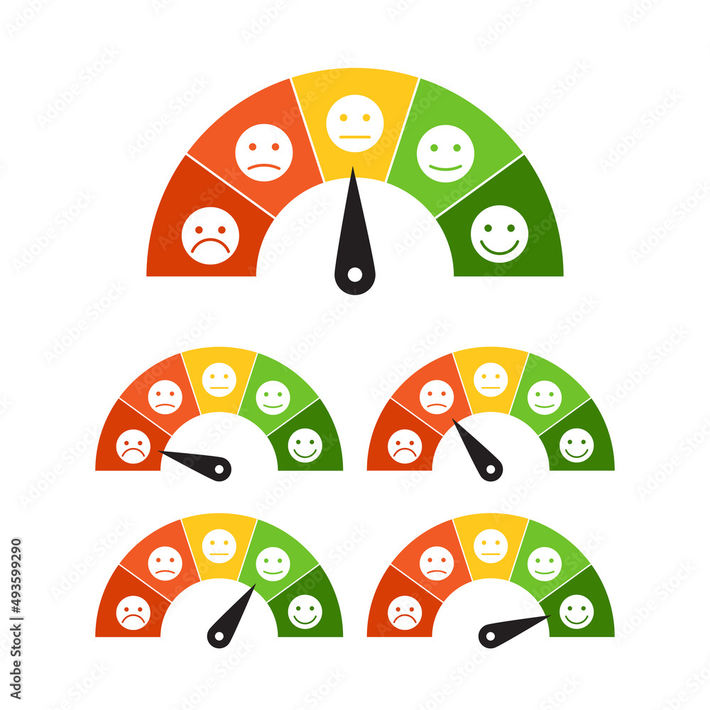 Customer satisfaction meter with five emoticons icon vector for graphic ...