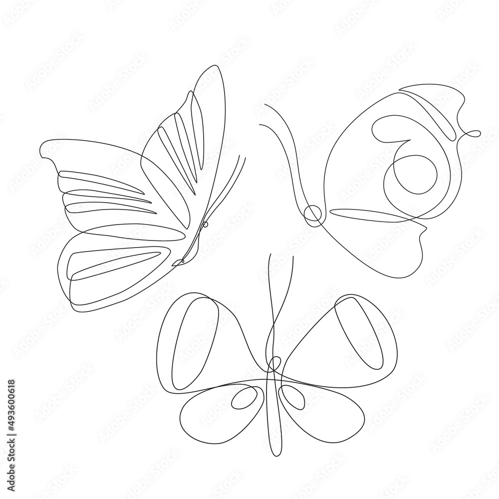 Simple butterfly one line drawing isolated on white background. Stock ...