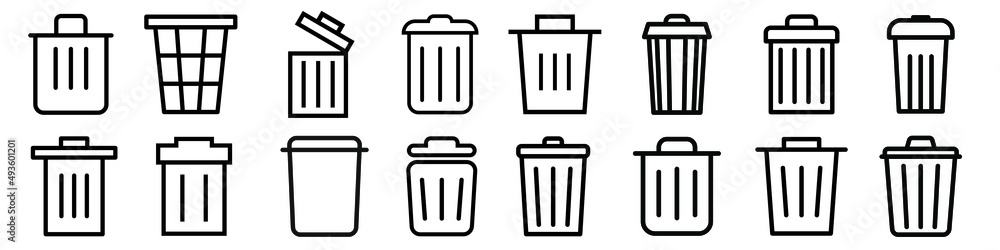 Trash can vector icon set. garbage illustration sign collection. basket ...