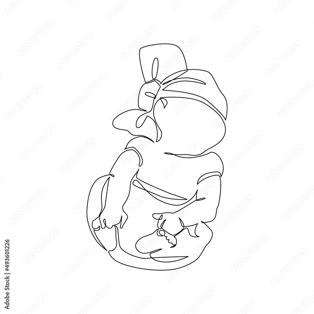 Continuous one line drawing of newborn cute baby girl. Stock Vector ...