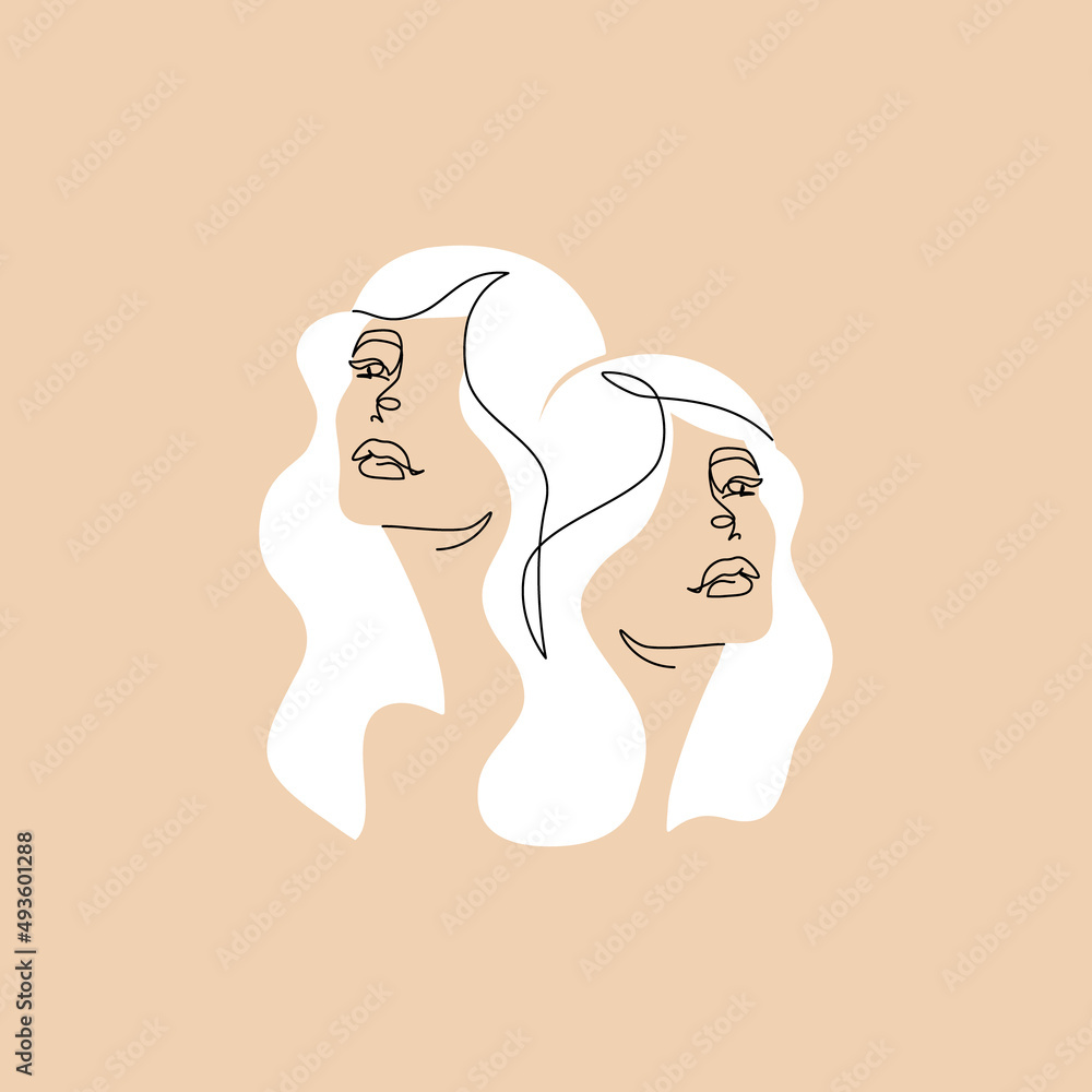 Astrological Gemini zodiac sign one line drawing Stock Vector | Adobe Stock