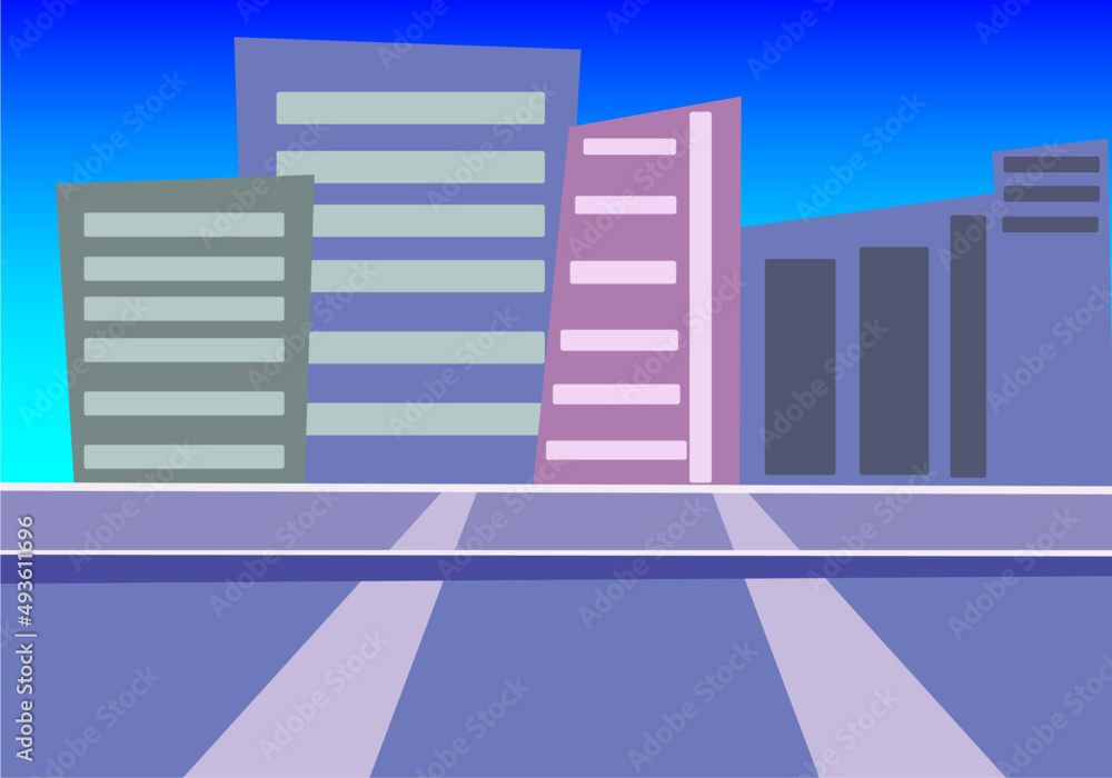 cartoon city street. City Building beside the Highway Road. Ready for ...