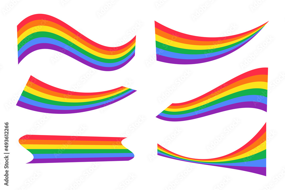 LGBT pride symbol - bright rainbow waving flag set. Vector collection of colorful Pride ribbons ...