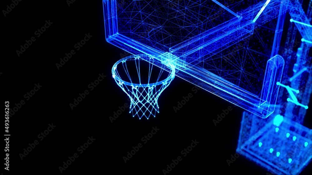 Basketball net and hoop glow line 3d Model. Blue particles and lines ...