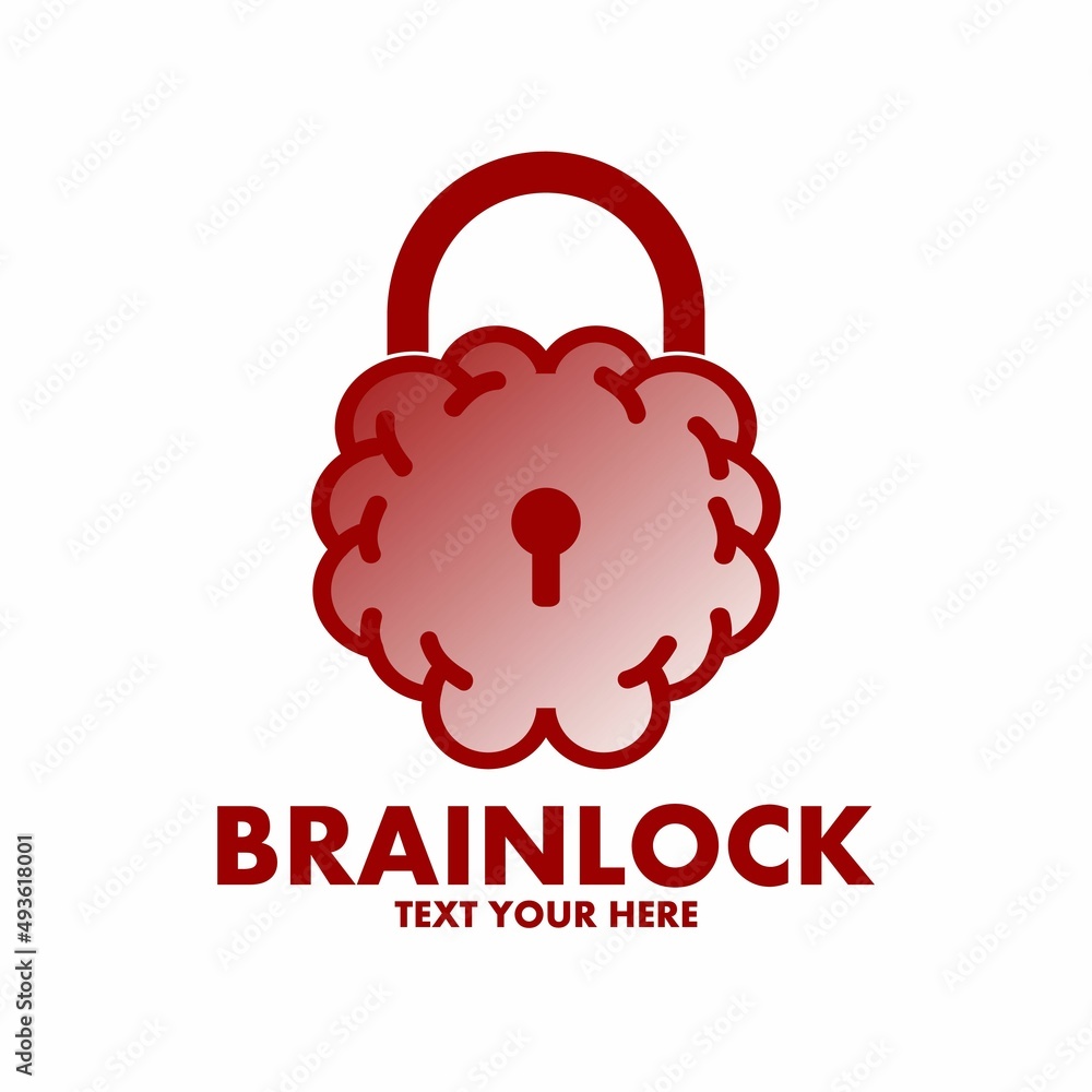 Brain lock vector logo template. This design use padlock and keyhole ...