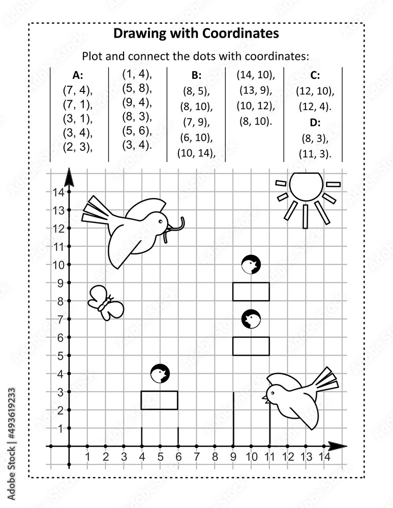 Coordinate graphing, or drawing by coordinates, math worksheet with ...
