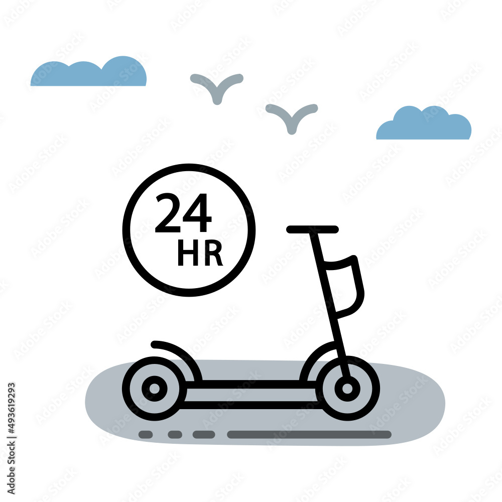 eScooter 24 hours Logo Concept, Bike Rental Service Time Vector Icon ...