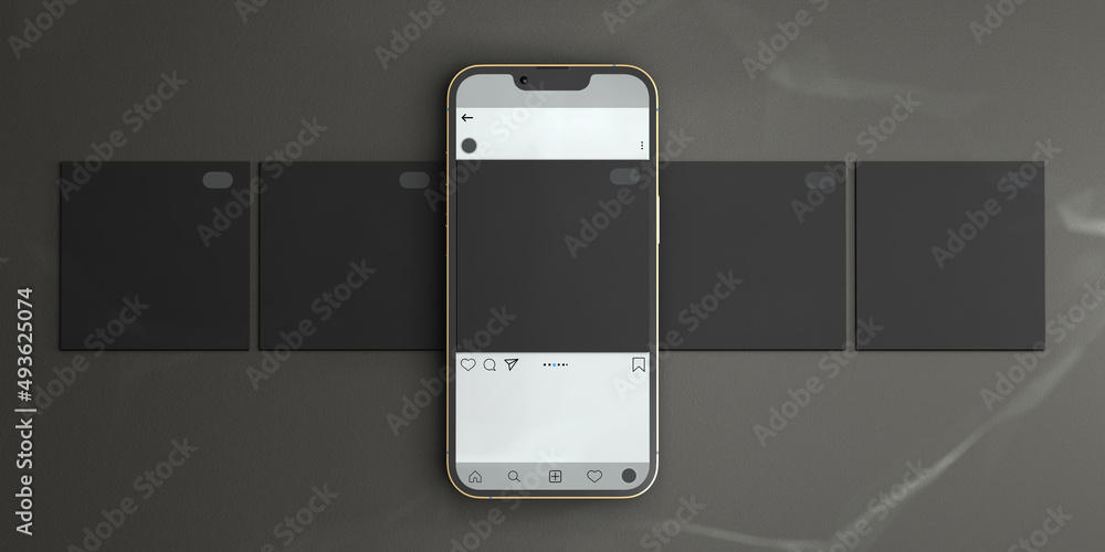 Smartphone with social media carousel interface. Social media design ...
