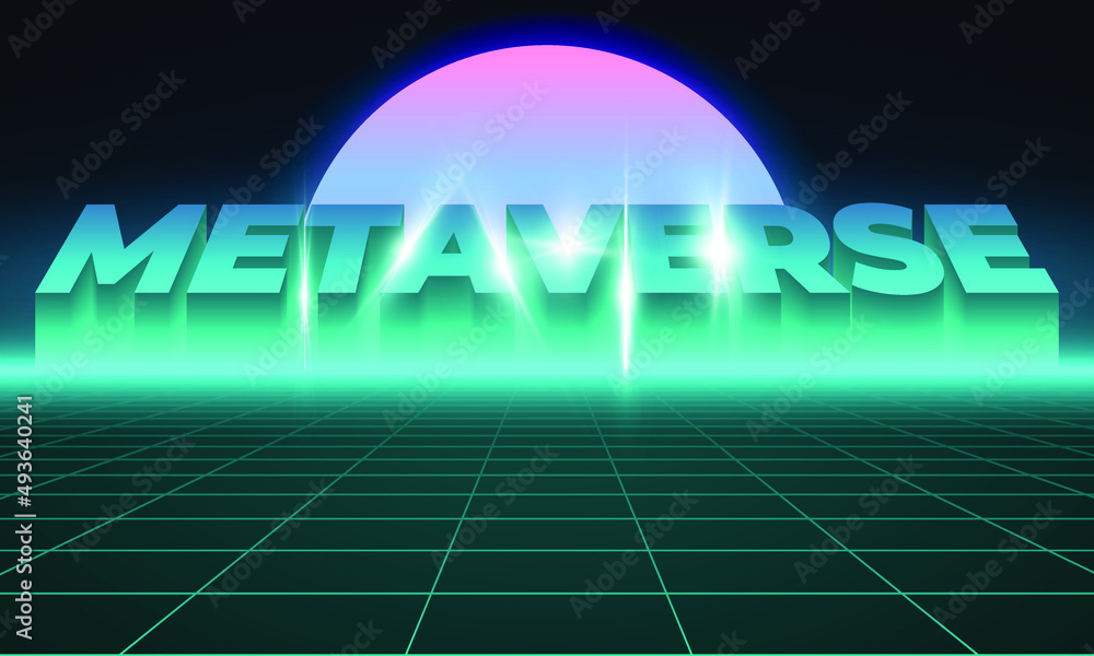 The word metaverse in perspective between surface grids, the word ...