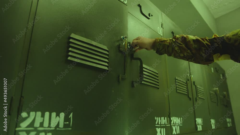 Video Stock 4k Close up view of green colored metallic military Locker ...