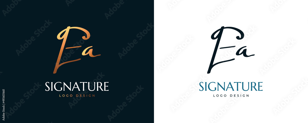 Initial E and A Logo Design in Elegant Gold Handwriting Style. EA ...