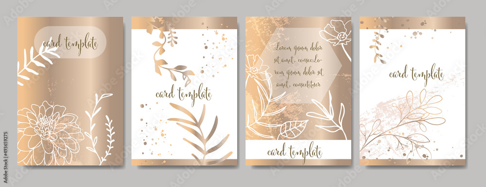 Plant cards, modern card with grasses and flowers and other floral ...