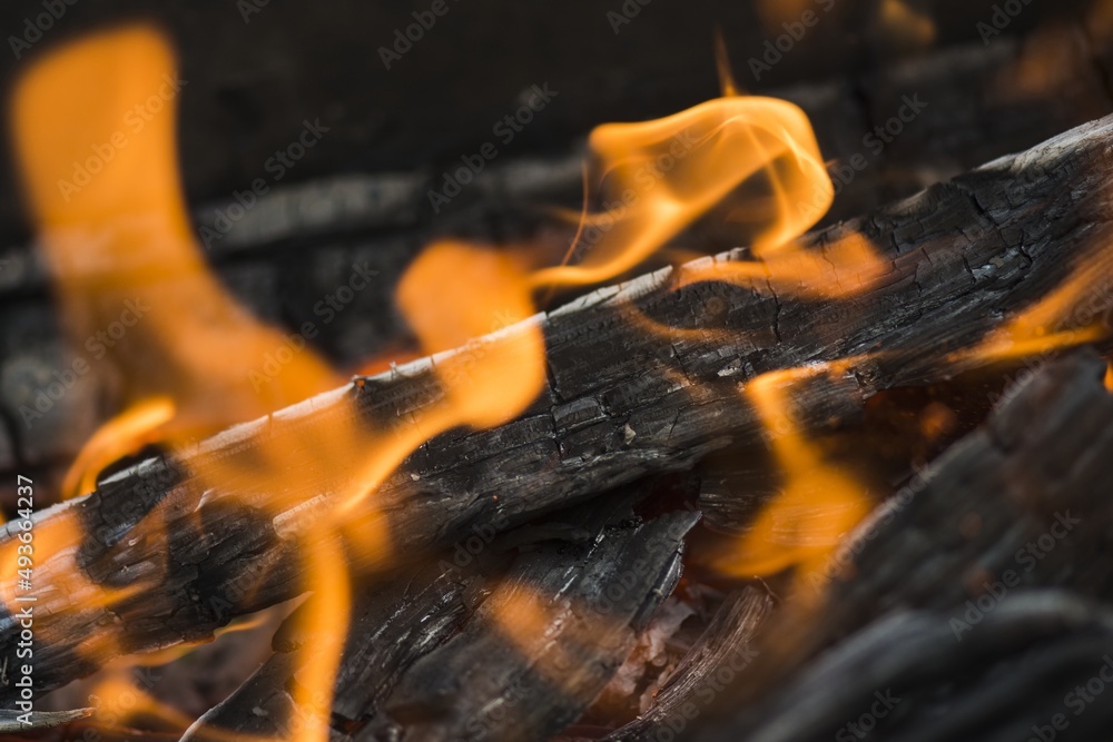 Flames of fire. Burning wooden beams. Closeup. Stock Photo | Adobe Stock