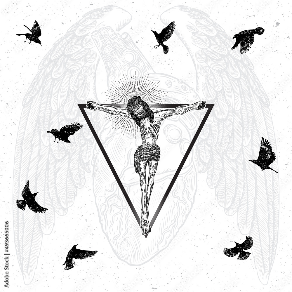 Jesus Christ crucified on sacred geometry triangle tattoo with sacred ...