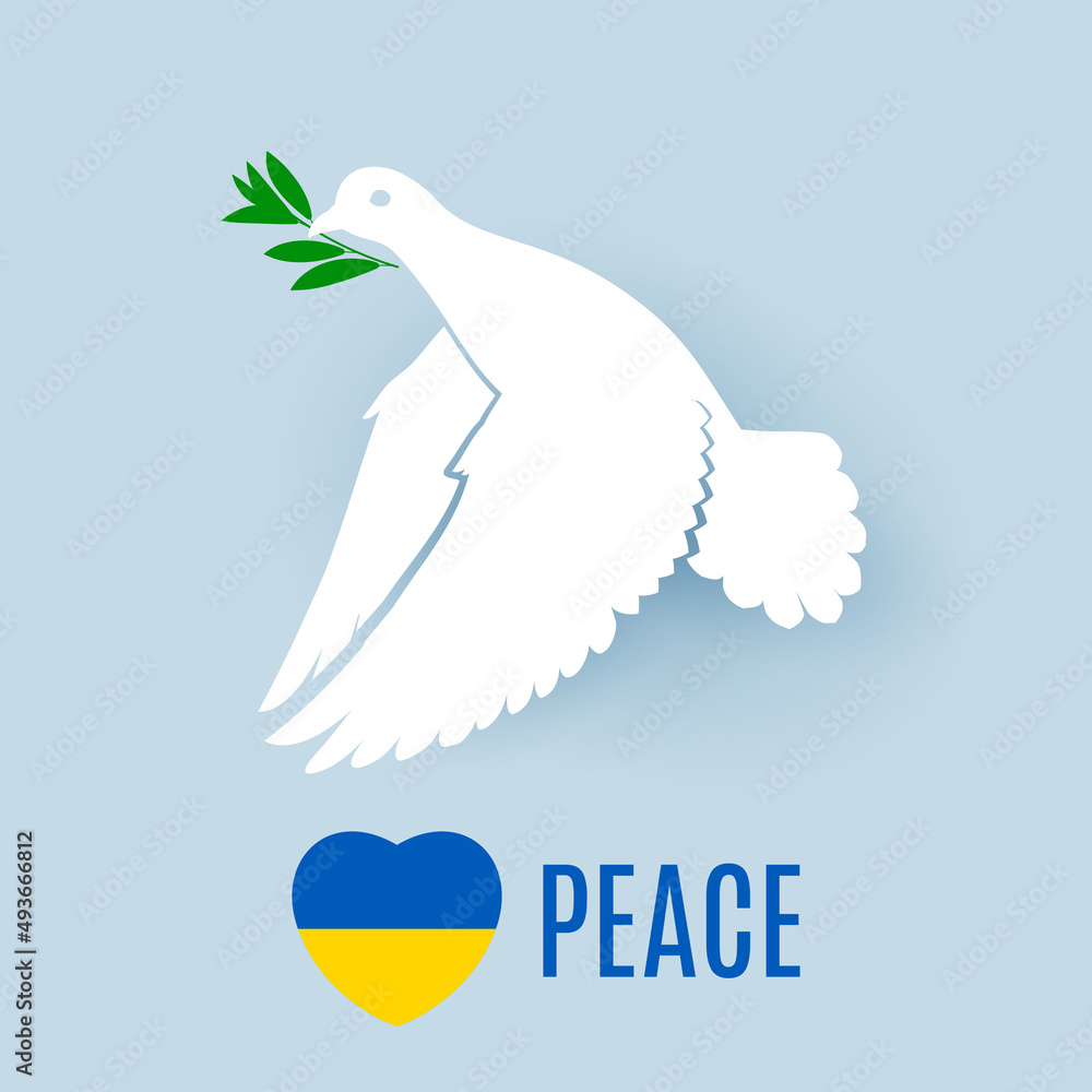 White Dove of Peace Flying with a Green Olive Branch, and Ukraine Flag ...