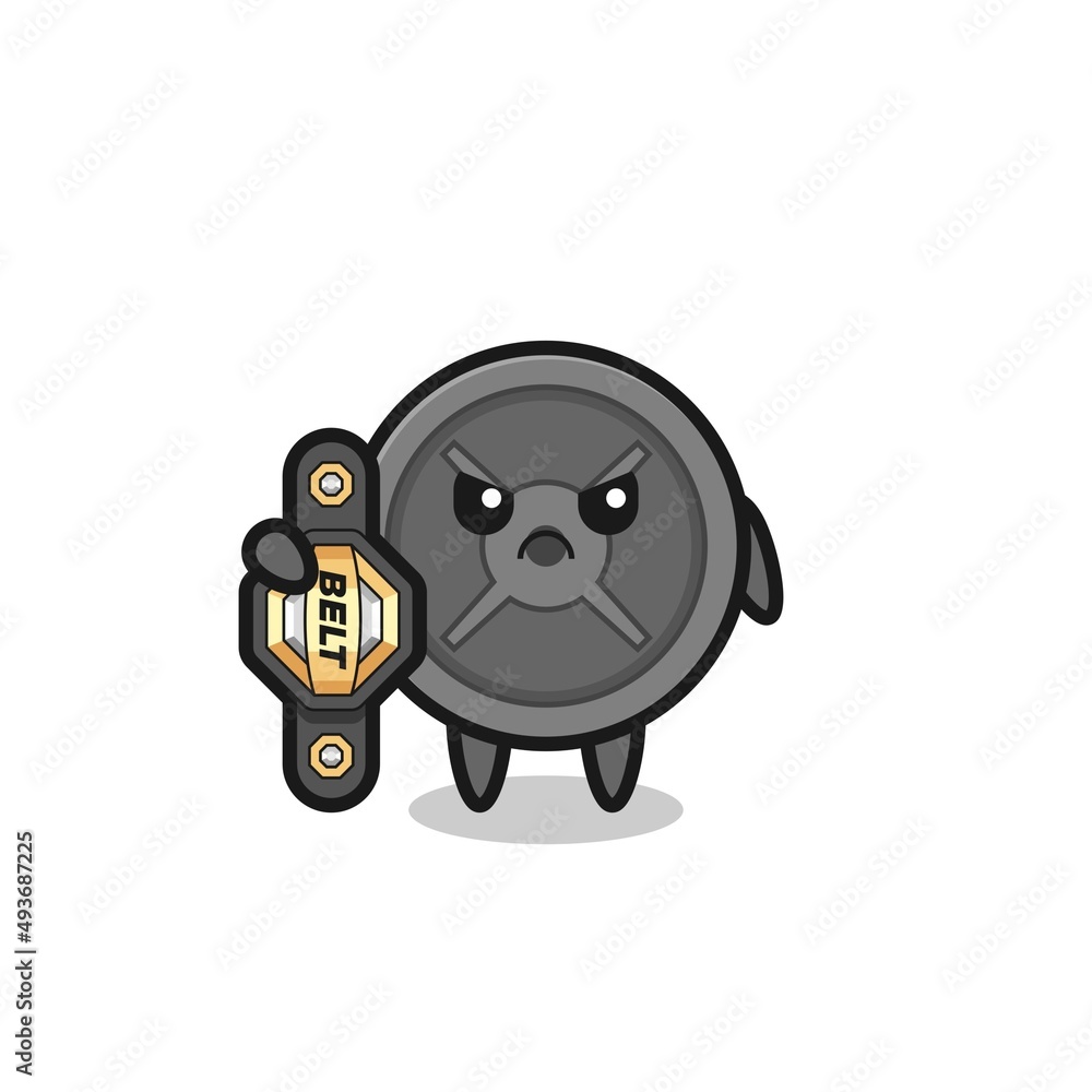 barbell plate mascot character as a MMA fighter with the champion belt ...