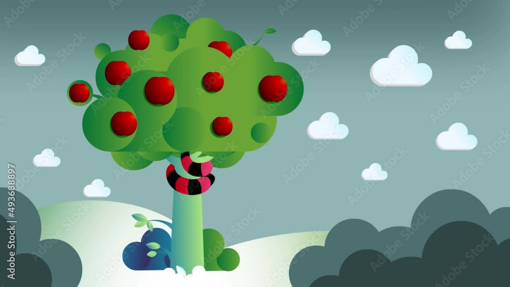 Sin apple and serpent carrying fruit in his mouth. Original sin ...