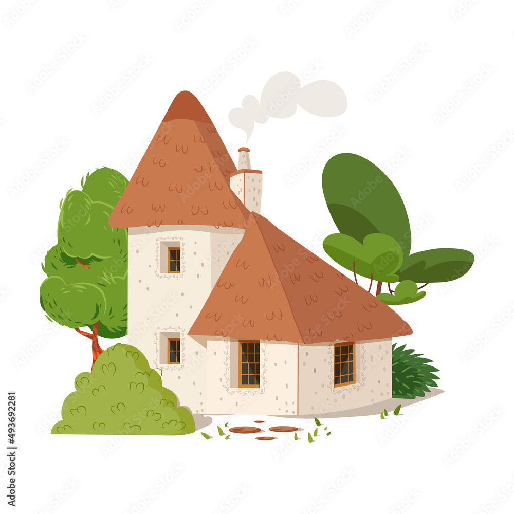 Small tiny house in the woods vector isolated on white background ...