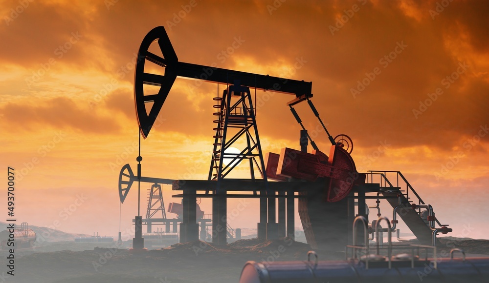 Oil pump, oil industry equipment, drilling derricks from oil field ...