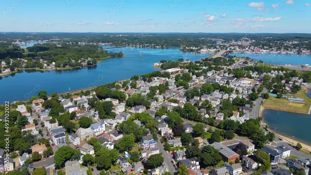 Aerial view of Salem Neck historic district, Danvers River, Beverly ...