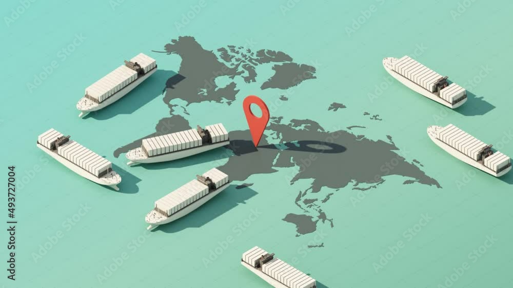 the Earth world map surrounded by container ship, with gps location on ...