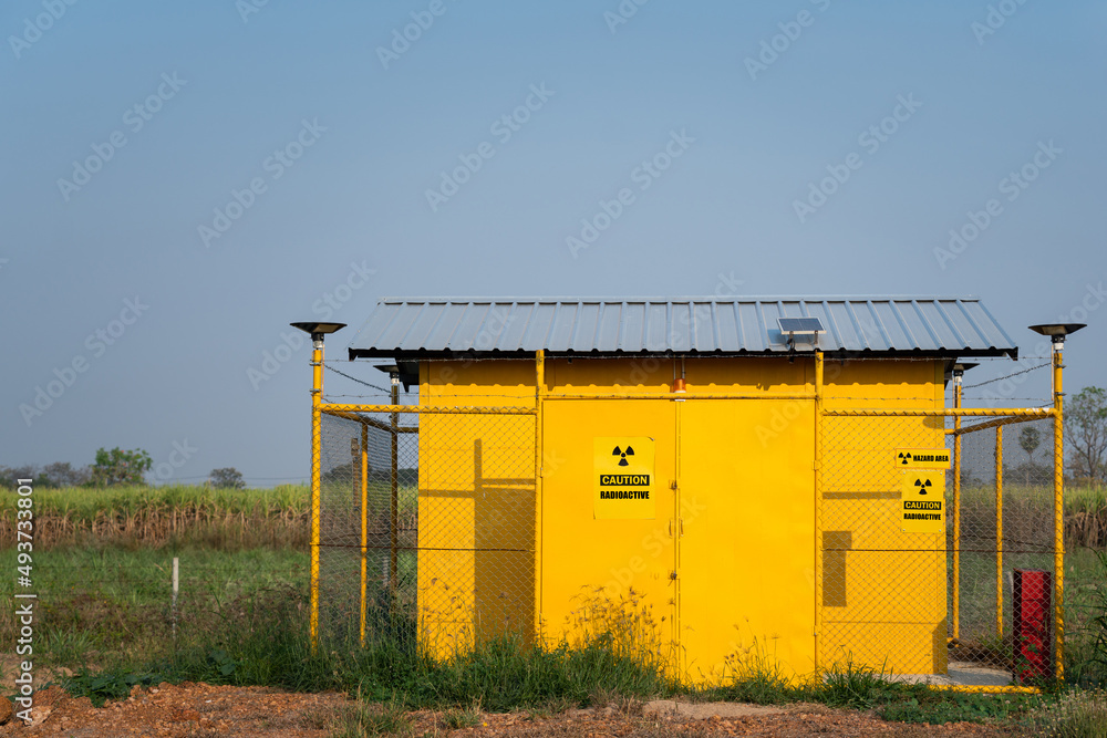 A radioactive source storage bunker building with "Danger, Radioactive ...
