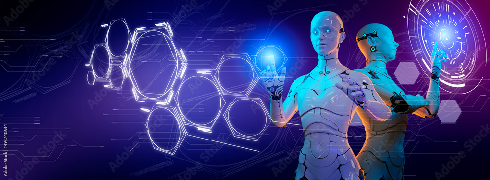 Metaverse digital platform future AI industry 3D robot digital ...