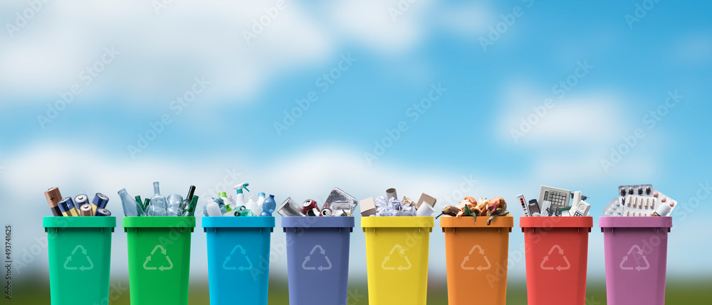 Collection of recycling bins with different types of waste Stock Photo ...