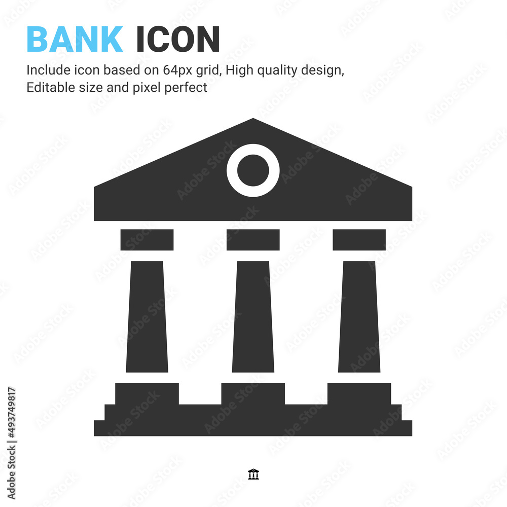 Bank icon vector with glyph style isolated on white background. Vector ...