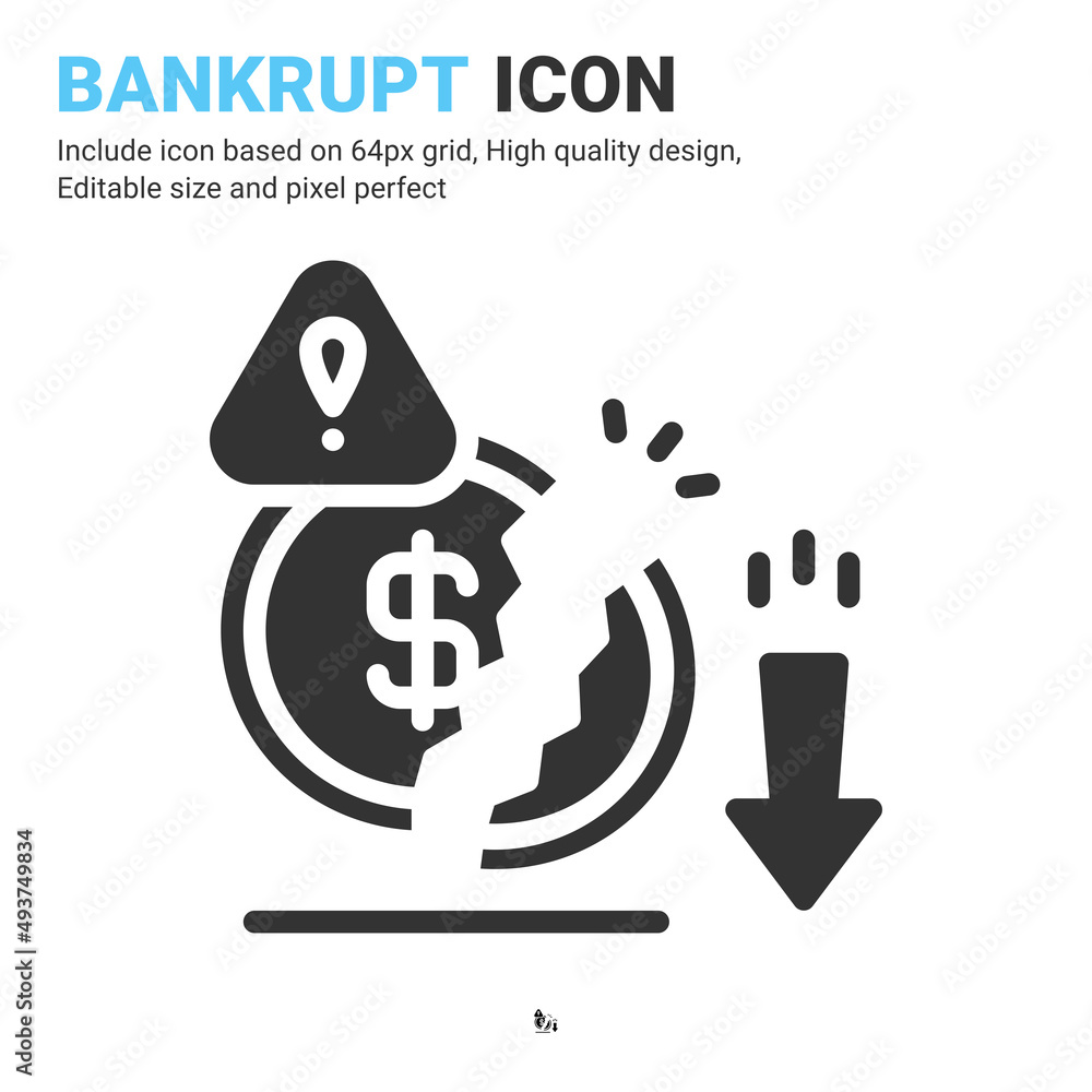 Bankrupt icon vector with glyph style isolated on white background ...