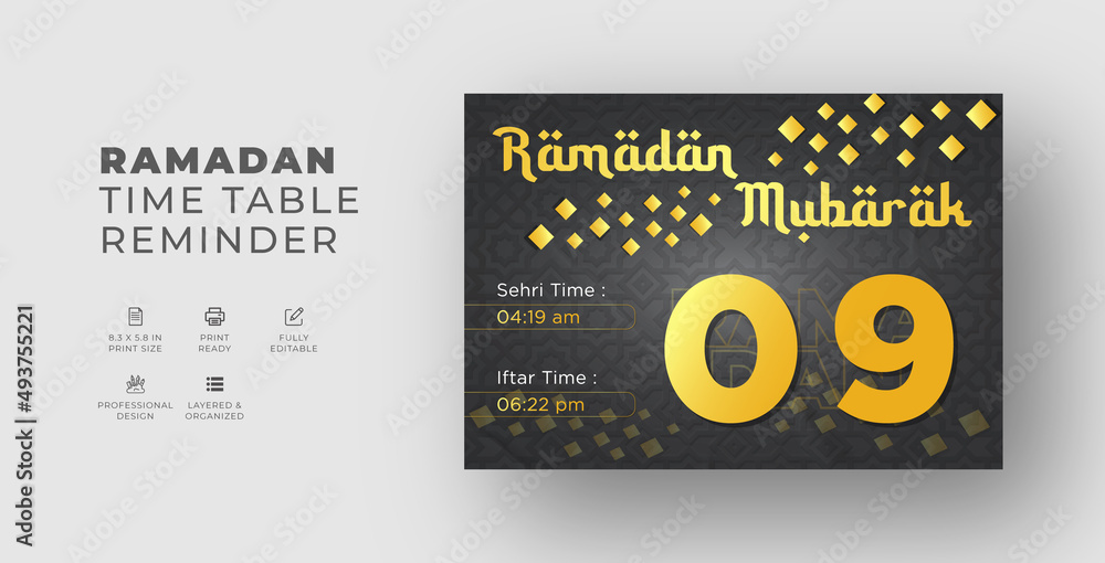 Ramadan mubarak time table islamic calendar fasting reminder Stock ...